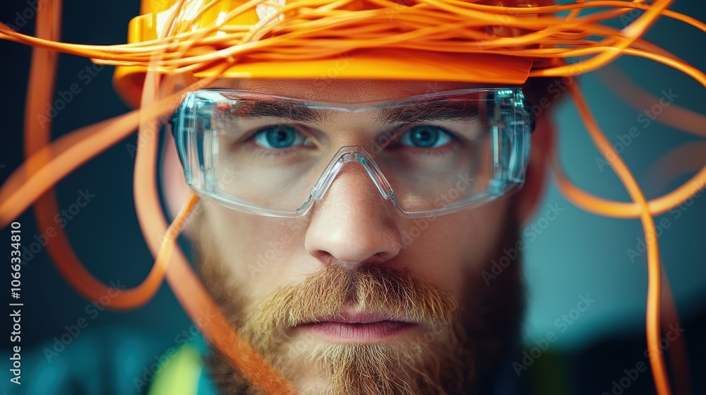 An electrical engineer inspecting the wiring of a complex electrical ...