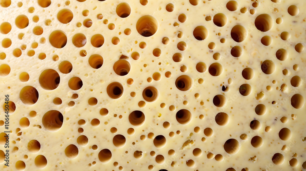 Detailed close-up image of Swiss cheese highlighting its iconic holes ...