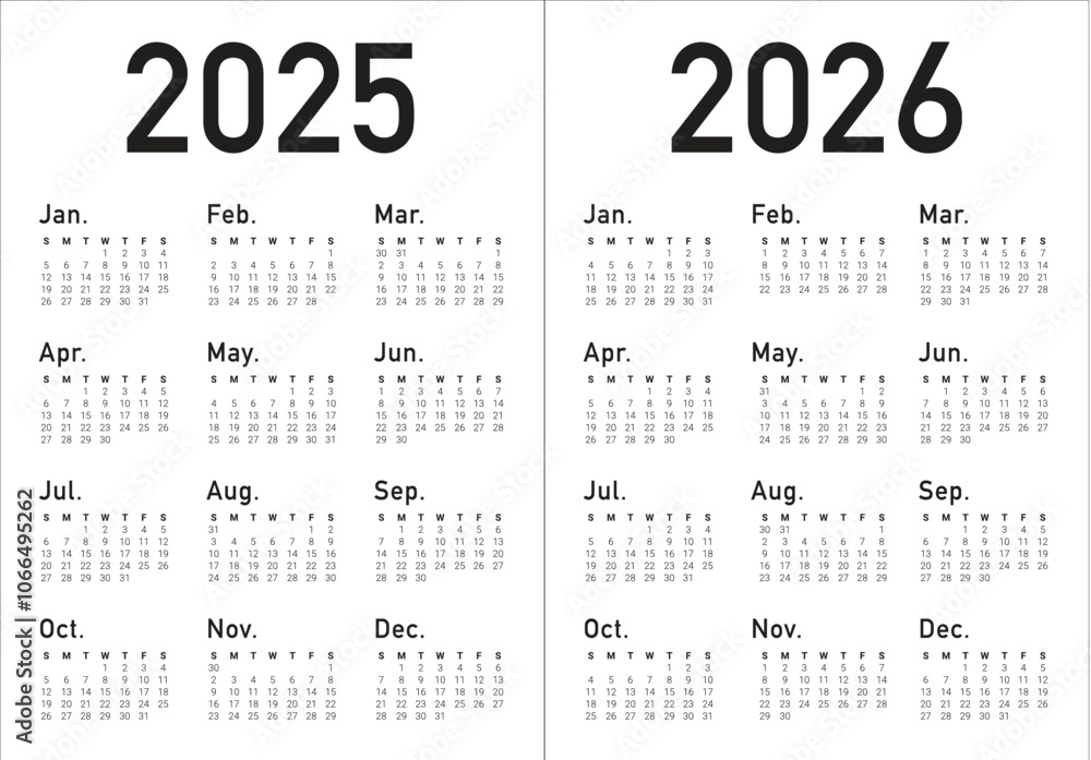 2025 2026 year calendar vector design template Stock Vector | Adobe Stock