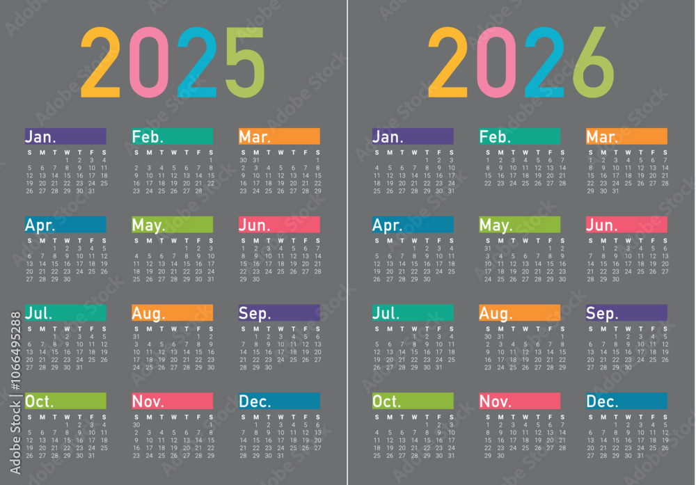 2025 2026 year calendar vector design template Stock Vector | Adobe Stock