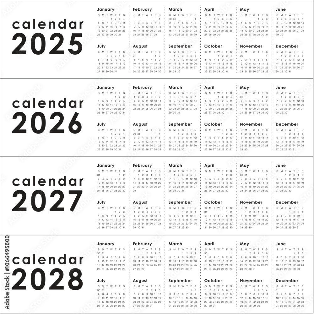 2025 2026 2027 2028 year calendar vector design template 素材庫向量圖 | Adobe ...
