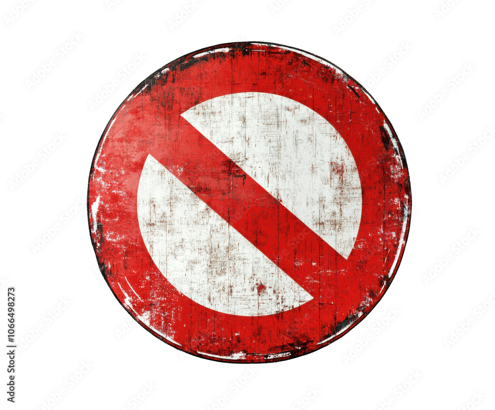 Aged metal circular no entry sign with grunge texture, vintage ...