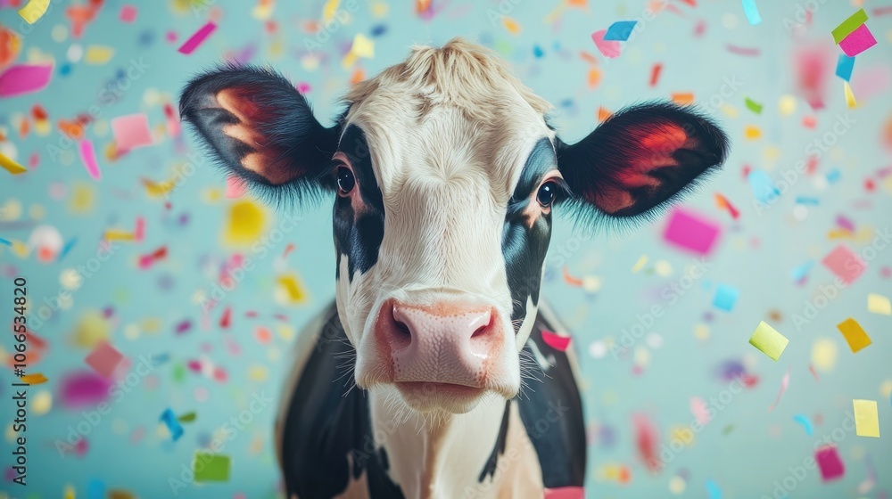 Cow celebration filled with colorful confetti and vibrant decorations ...