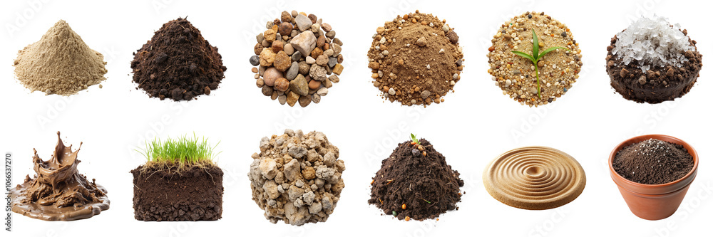 Soil types and textures isolated on transparent background. Includes ...