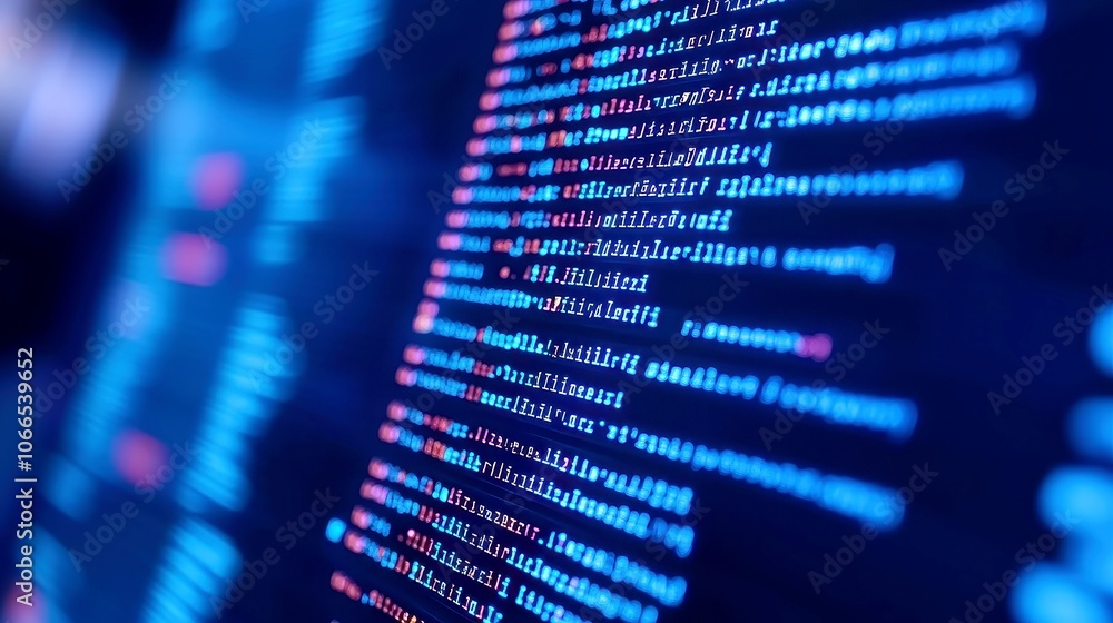 Dynamic Code Loop, Engaging animation showcasing scrolling source code, glitch effects on pixel ...