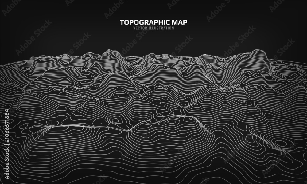 3D topographic map. Geographic contour map background with elevation lines. Detailed terrain ...