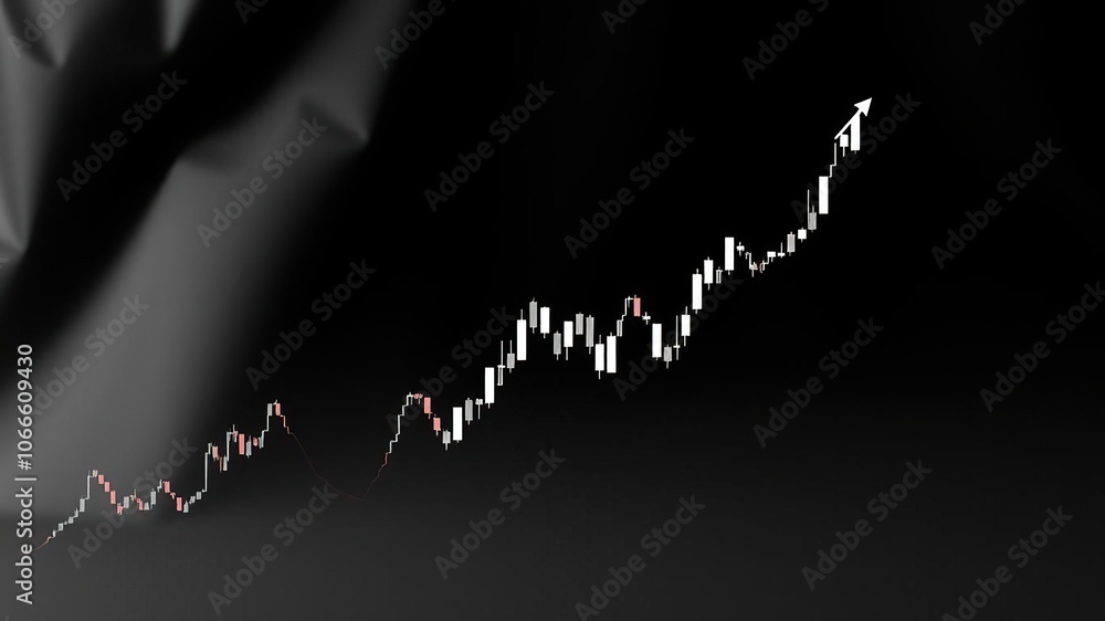 High contrast financial chart with uptrend line graph and candlestick ...