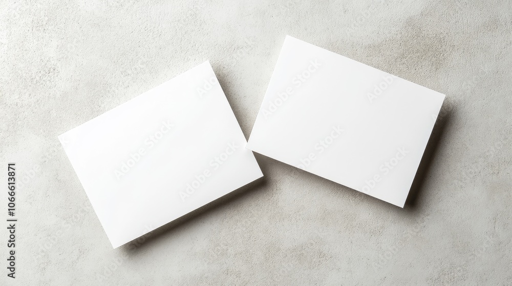 Two blank A5 sized white horizontal card mockups with soft shadows ...