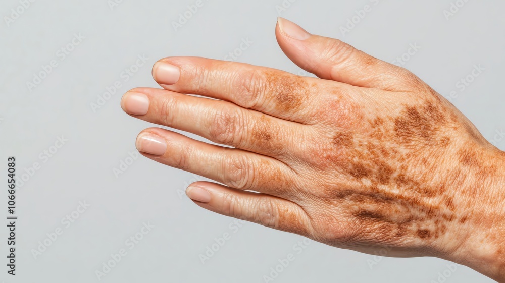 Person with noticeable age spots on the hands, showing brown ...