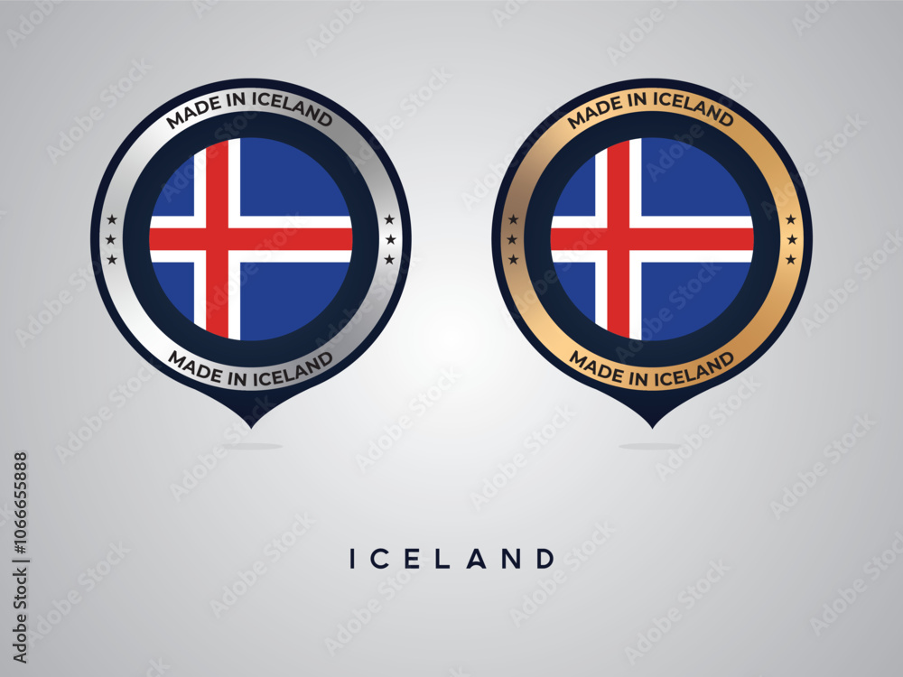Made in Iceland. labels, stickers, pointer, badge and symbol of Iceland ...