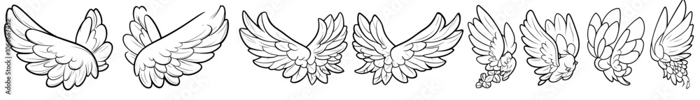 Angry angel wing set. Hand drawn sketch style. Angry bird feather ...