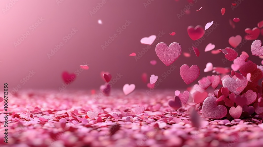 Minimalist Heart Confetti Falling on a Solid Pale Pink Background for ...