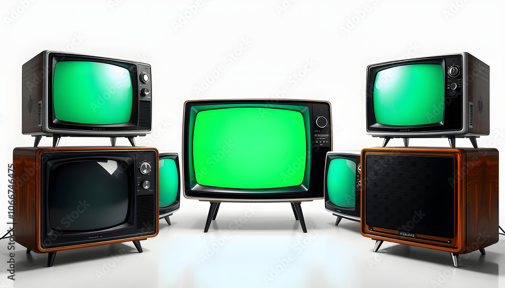 Vintage old televisions with chroma key green screen for designers ...