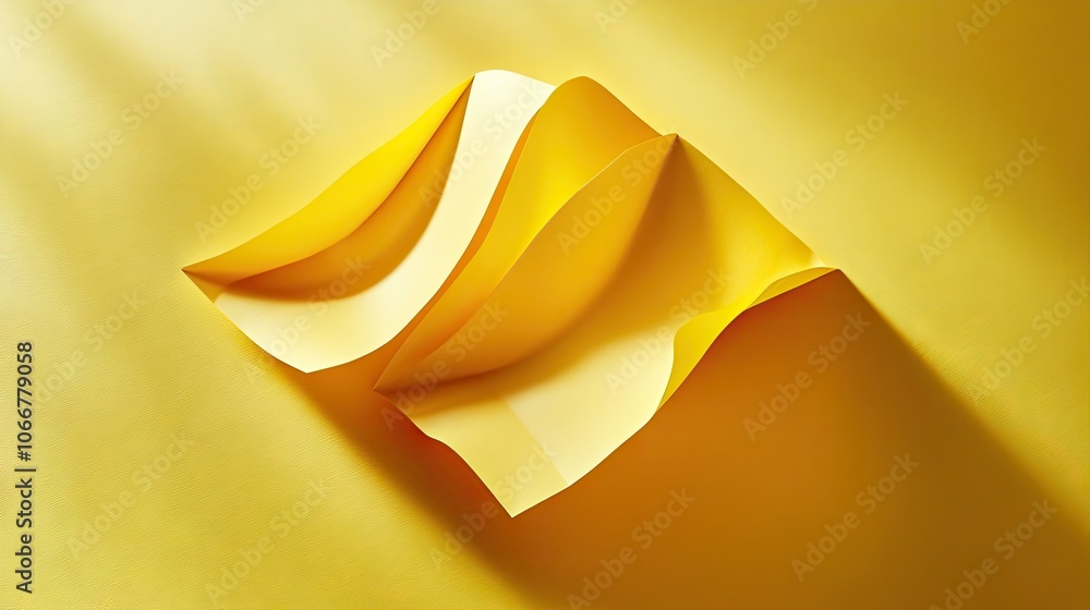 Yellow template of a folded leaflet papercraft, casting a shadow that ...