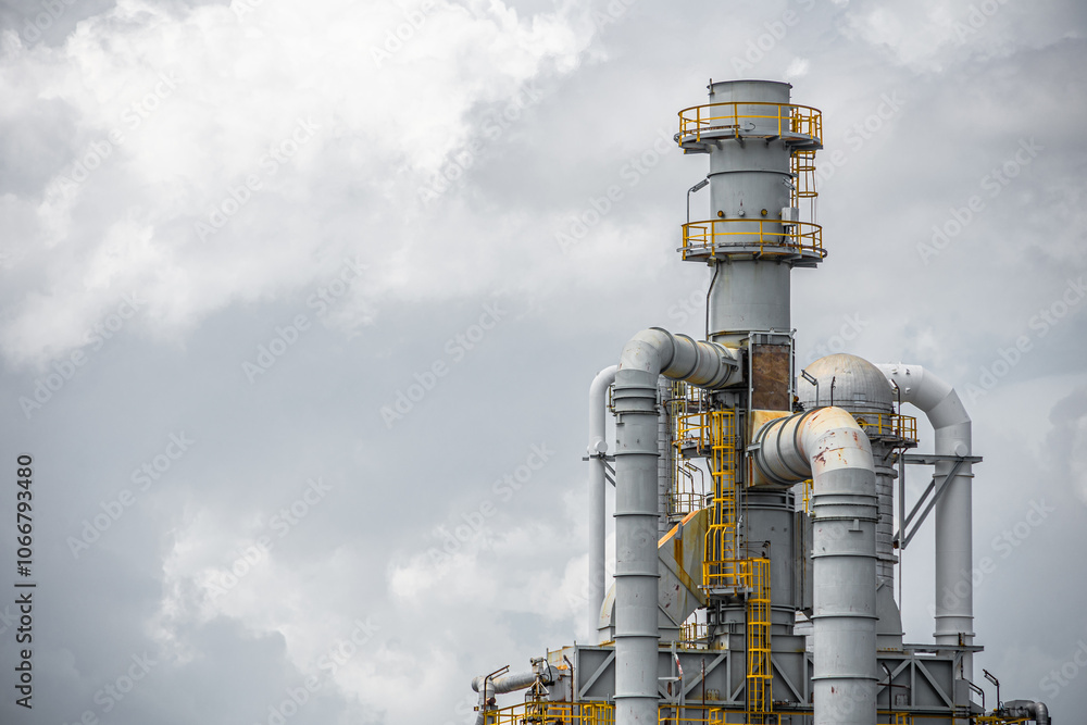 Oil petroleum refinery plant building distillation columns tower ...