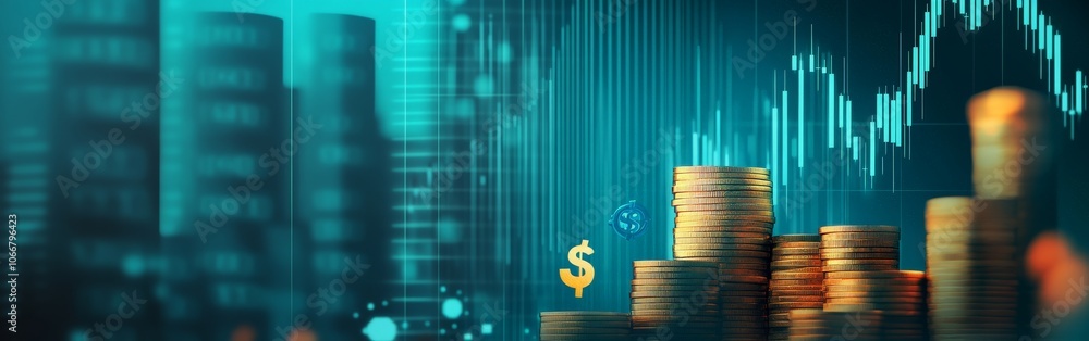 Financial growth chart with ascending line graph and bar chart, stacks ...