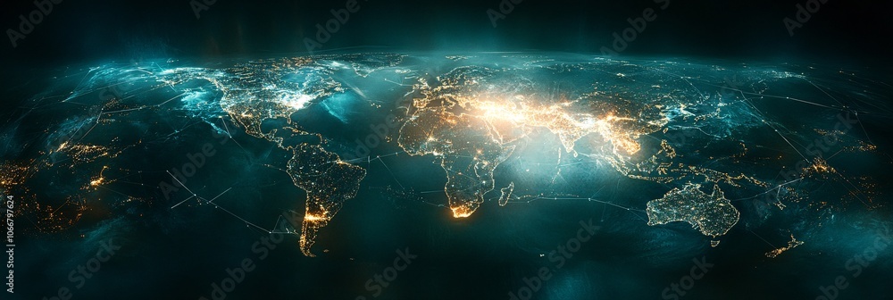 World map with lines connecting global markets symbolizing economic ...