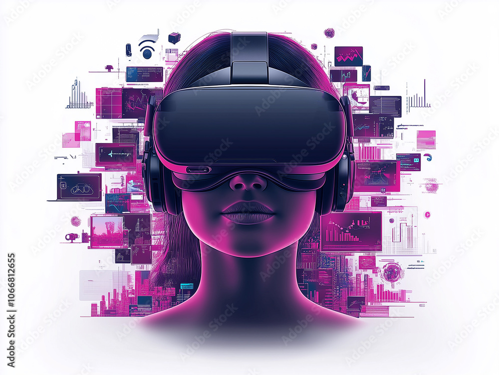 Ilustración de Stock VR training simulation, with simple shapes and ...
