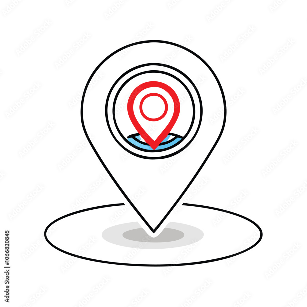 Double Location Pin Icon with Shadow, Minimalist icon of two nested ...