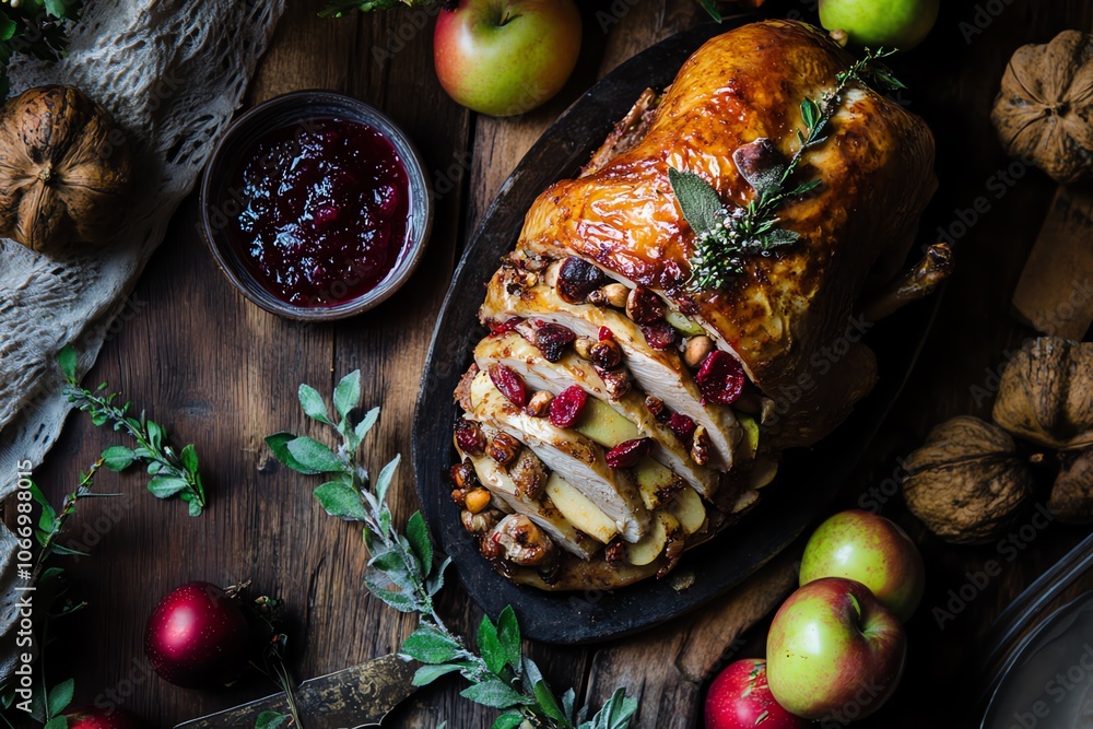 Recette de dinde farcie aux marrons et aux pommes, rôtie au four avec ...