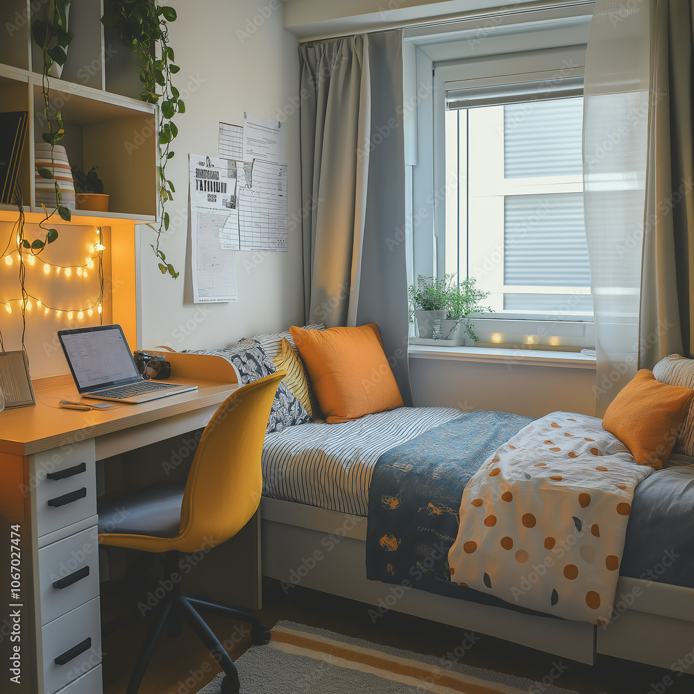 Cozy and modern student dorm room with stylish decor Stock Illustration ...