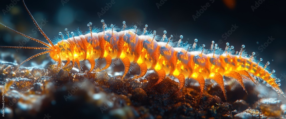 Bioluminescent Marine Worm with Blue Glowing Tentacles on Ocean Floor ...