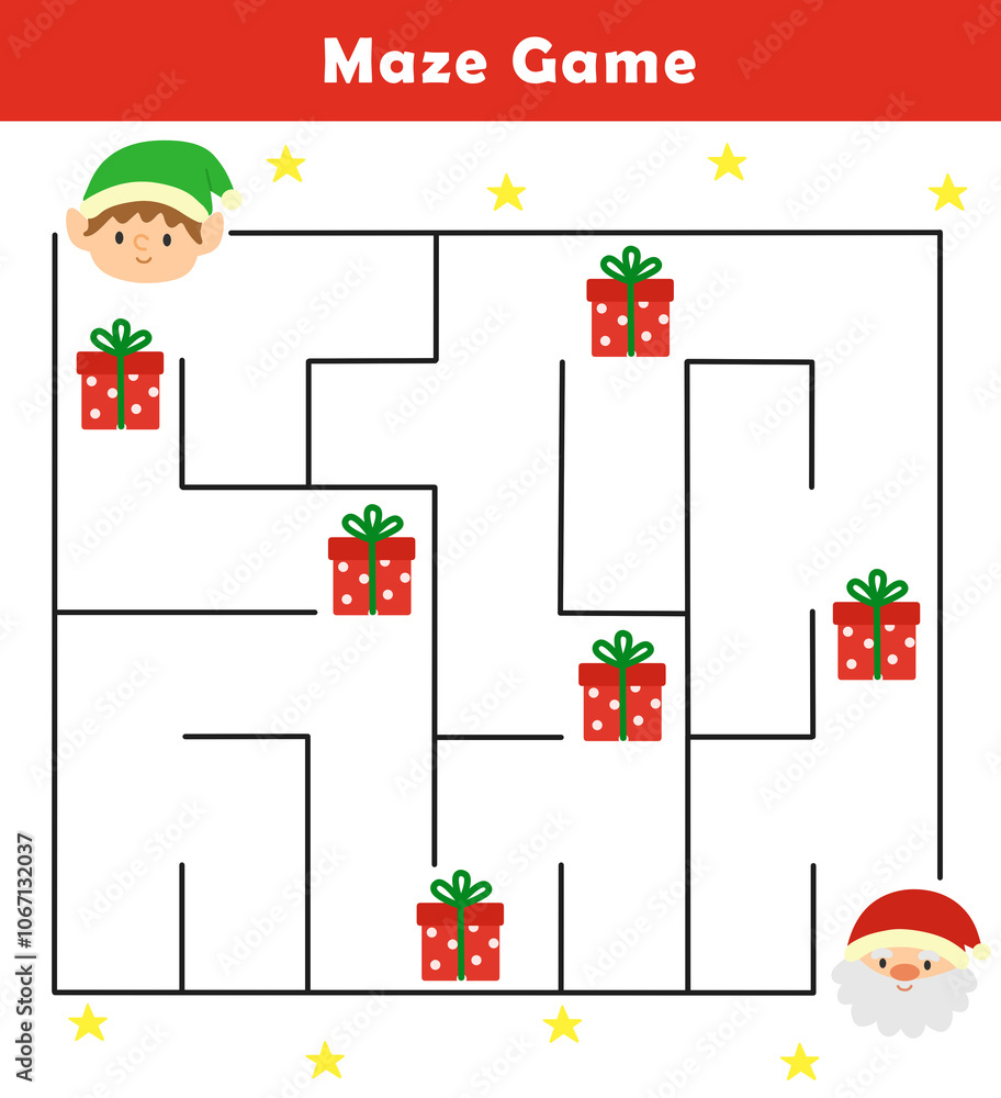 Christmas activity sheet. Christmas maze game for kids with cute ...