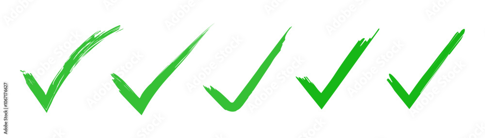 Green check mark icon set, Brush stroke approved symbols in green color ...