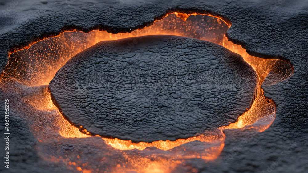 Frosted metallic surface melting into liquid pools of molten iron with ...
