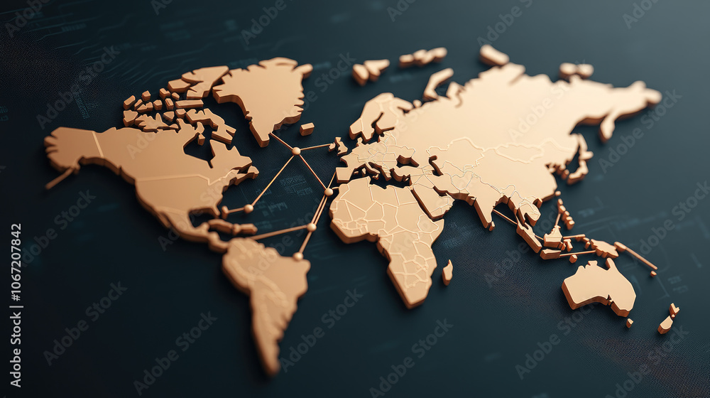 Global Economic Connectivity, a financial graph overlays a world map ...