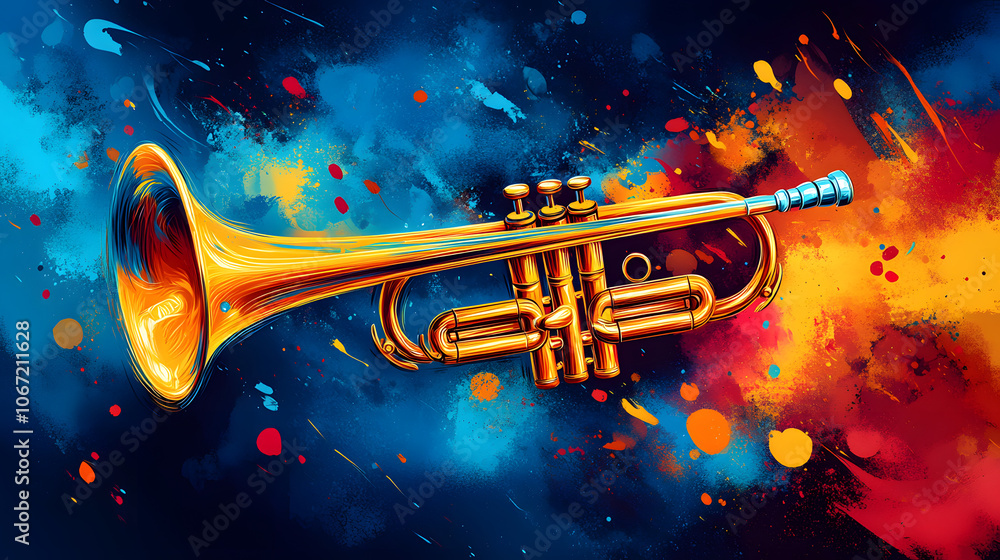 A Detailed Abstract Illustration Featuring a Trumpet Player and the ...