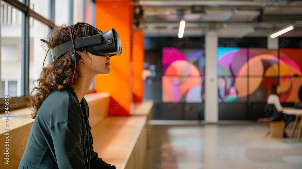 An office space where employees use augmented reality for virtual ...