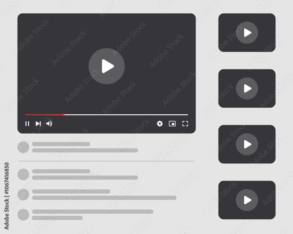 Social media video player screen template, mobile video player. Video ...