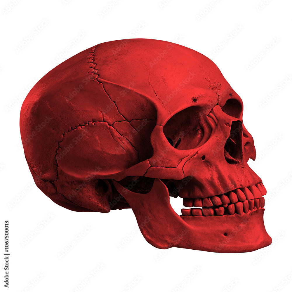 Red Color human skulls with detailed anatomy and bone texture, high ...