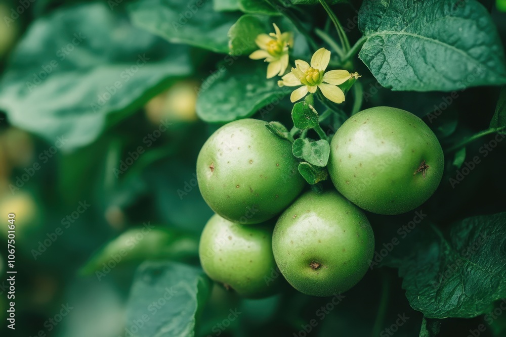 Spherical green potato berries containing seeds Clusters of mature ...