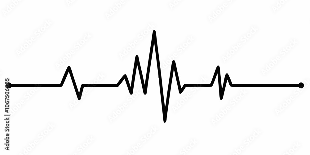 Heart beat one line. Continuous lines heart beats drawing. Wave pulse ...