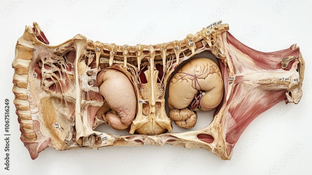Cross-section of human torso anatomy, detailed organ placement ...
