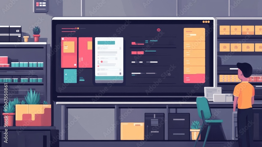 ภาพประกอบ Stock Inventory system interface flat design side view ...