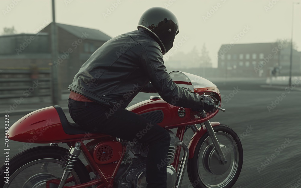 Vintage Motorcycle Ride: A lone rider speeds down an empty road on a ...