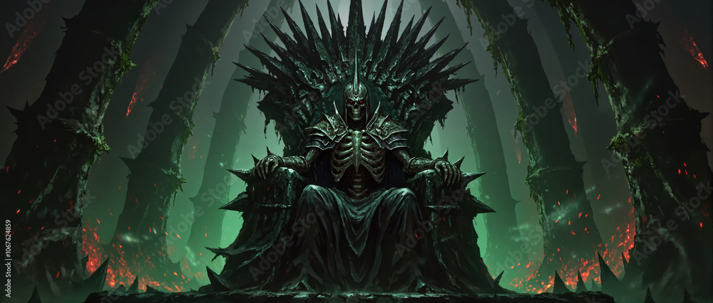Skeleton corpse king sits on his throne of bone and toxic decay, red ...