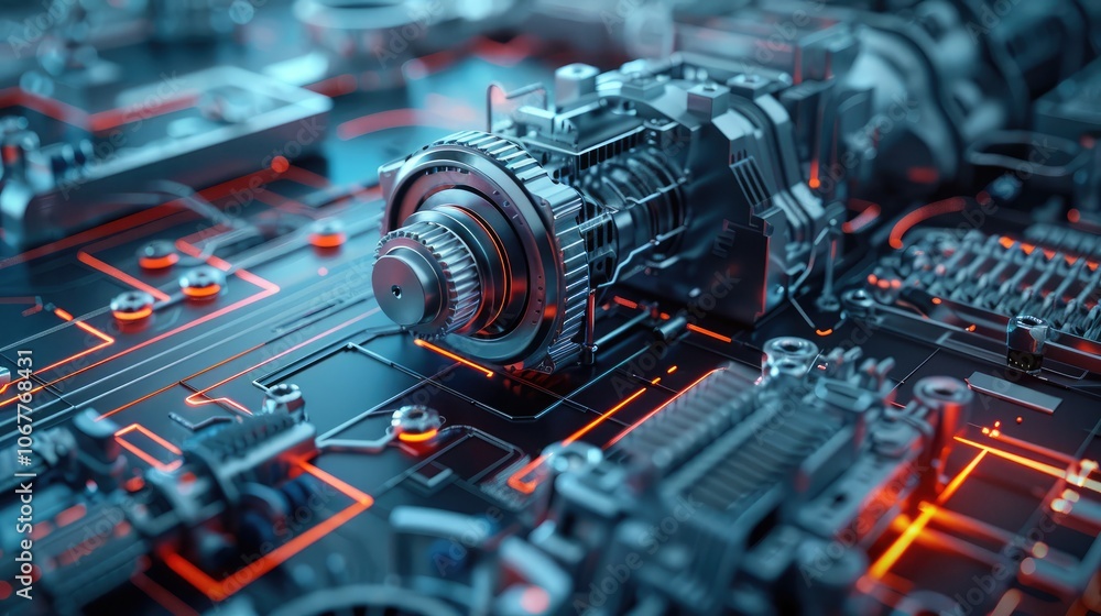 3D model of abstract details in CAD interface, part engineering design ...