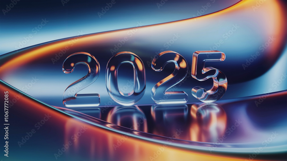2025 transparent glass text bold digits gradient color background Stock ...