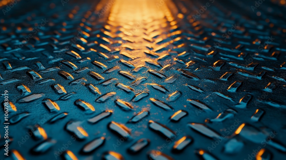 Close-up 3D metallic diamond plate, brushed metal texture with visible ...