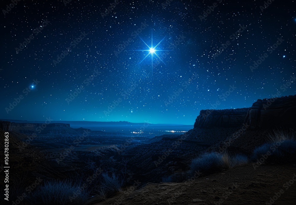 Star of Bethlehem Over Desert Night Sky Illuminating Christmas Nativity ...