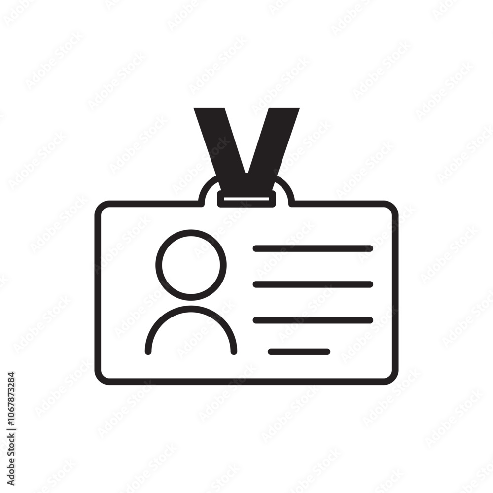 ID badge icon. Identification symbol vector. Employee card shape. Black ...