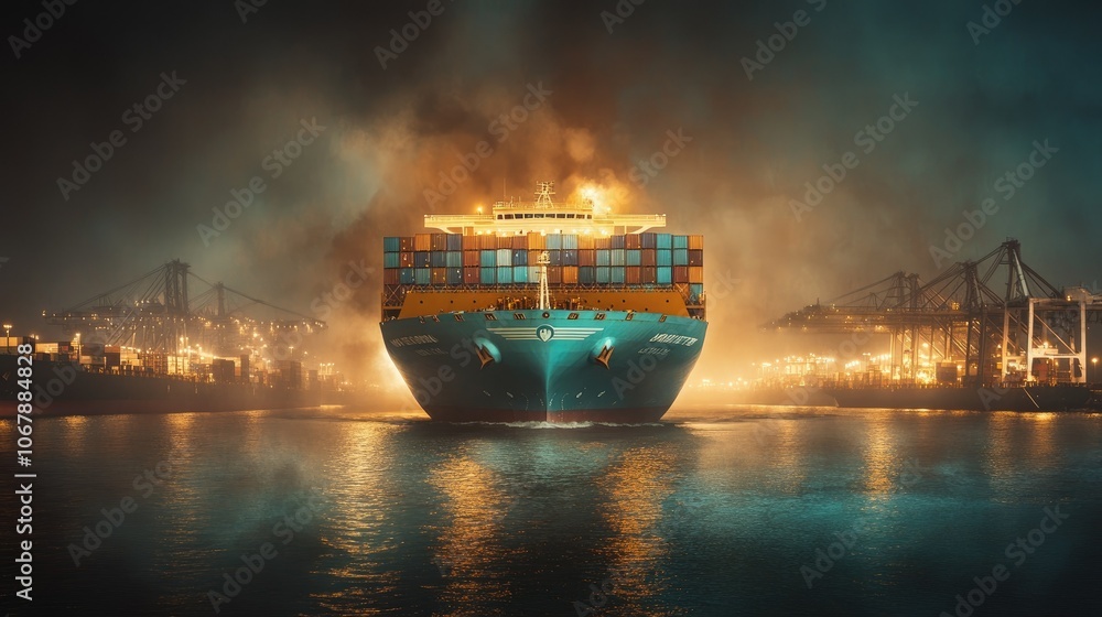 A Maersk container ship arriving at Singapore's container terminal ...