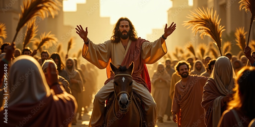 Palm Sunday, Jesus’ Triumphal Entry into Jerusalem, Jesus riding a ...