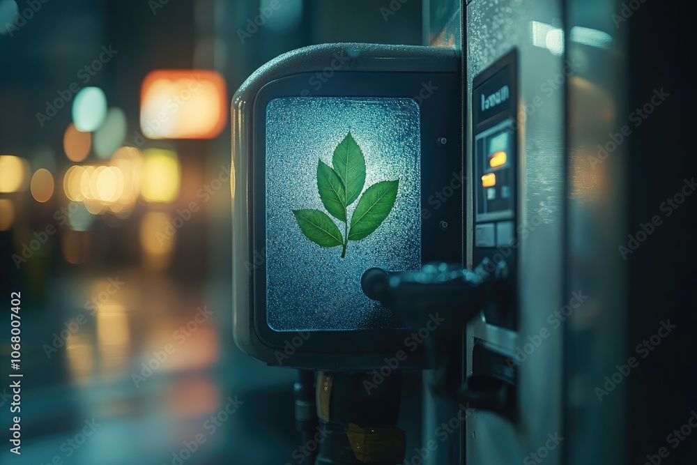 Modern biofuel station pump with a leaf symbol, isolated on a minimal ...