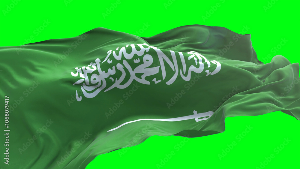 Saudi Arabia flag - 3D realistic waving flag on green screen background ...