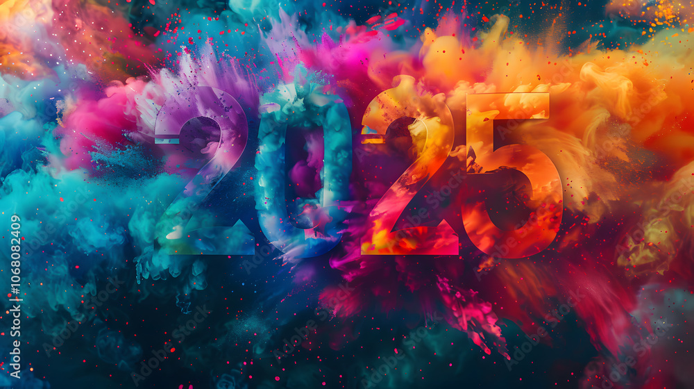 Vibrant 2025 Typography with Color Explosion Background. Dynamic 2025 ...